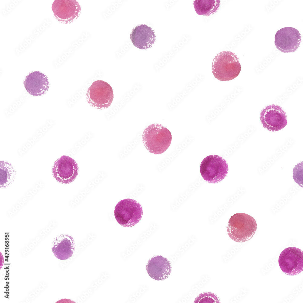 Hand-drawn watercolor seamless polka dot pattern with small circles of ...