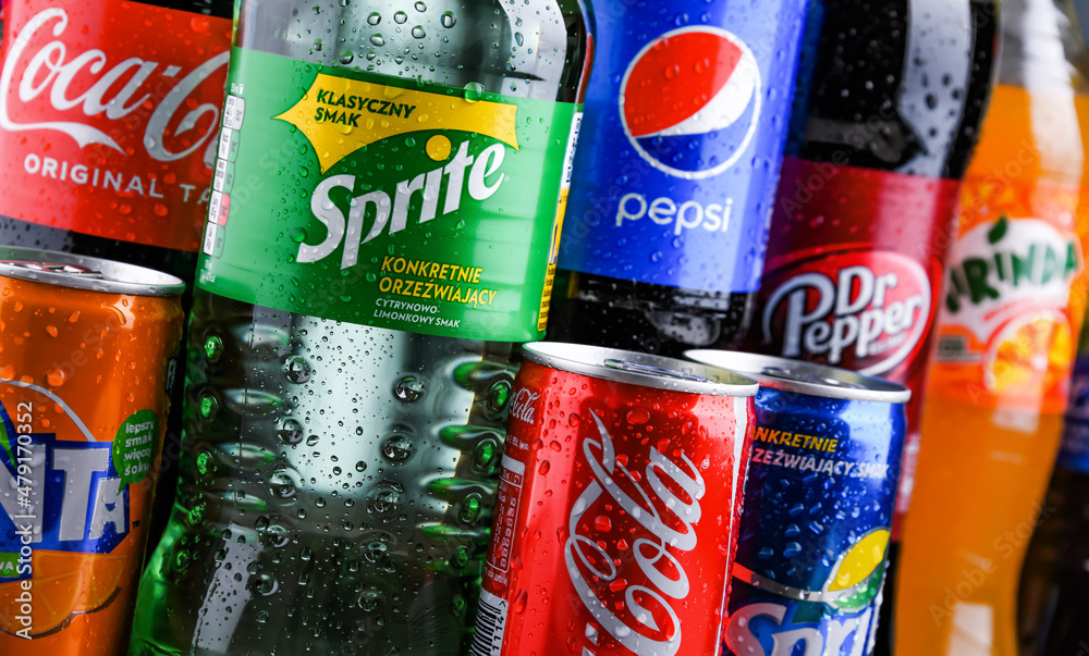 Bottles of global soft drink brands Stock Photo | Adobe Stock