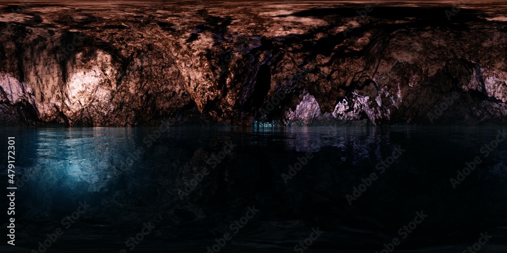 Dungeon, cave, underground lake, HDRI, environment map , Round panorama ...