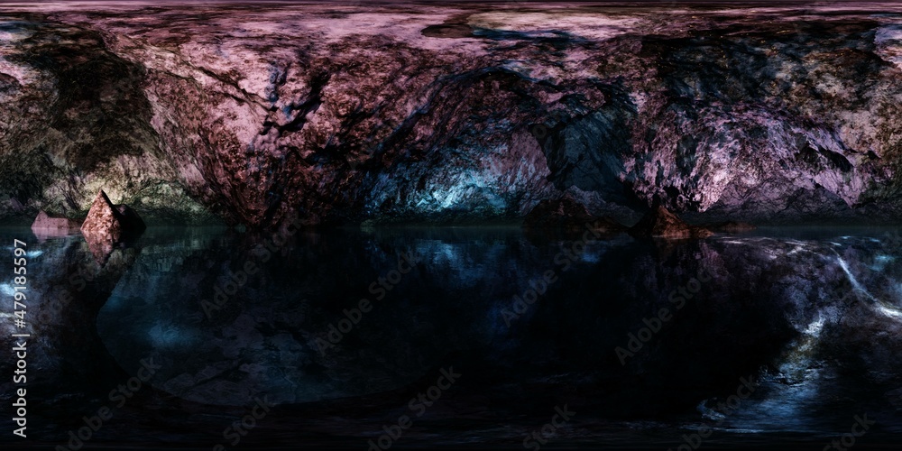 Dungeon, cave, underground lake, HDRI, environment map , Round panorama ...