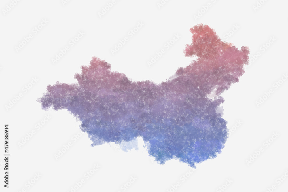 Stylized watercolor map of Mainland China with splotches isolated on a ...