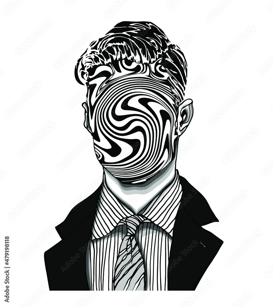 Hand drawn portrait of a strange handsome man with black and white ...