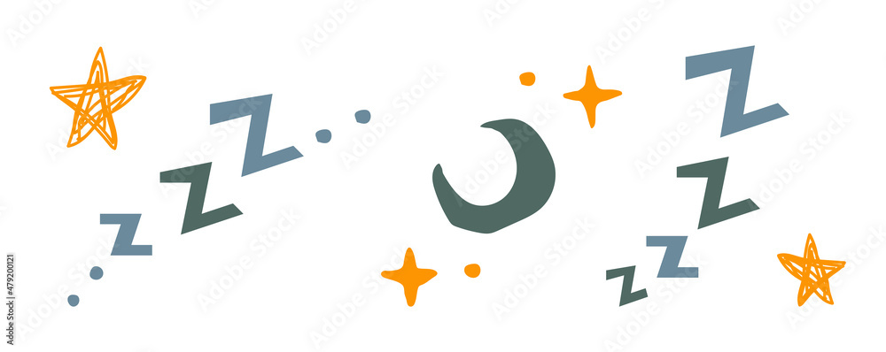 Set of Zzzz and Zzz sleeping sounds as colorful texts with abstract ...