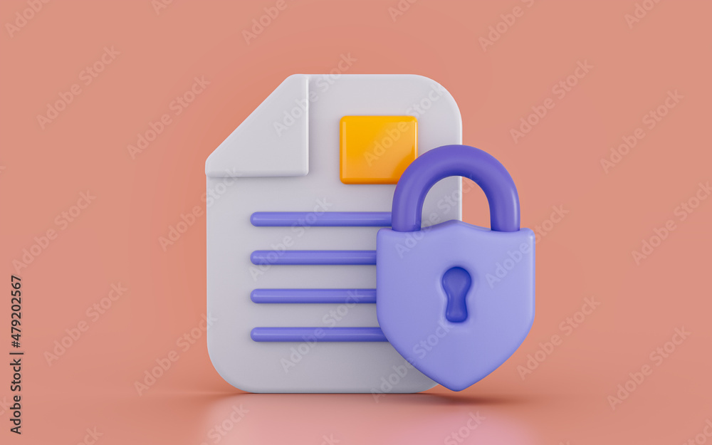 document security shield lock icon 3d render concept for data ...