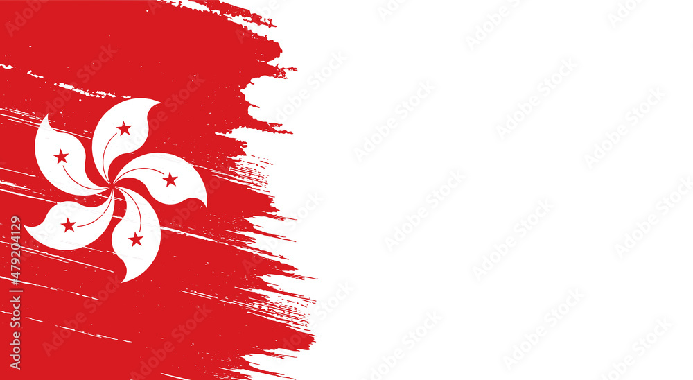 Hong Kong flag with brush paint textured isolated on png or transparent background,Symbol of ...