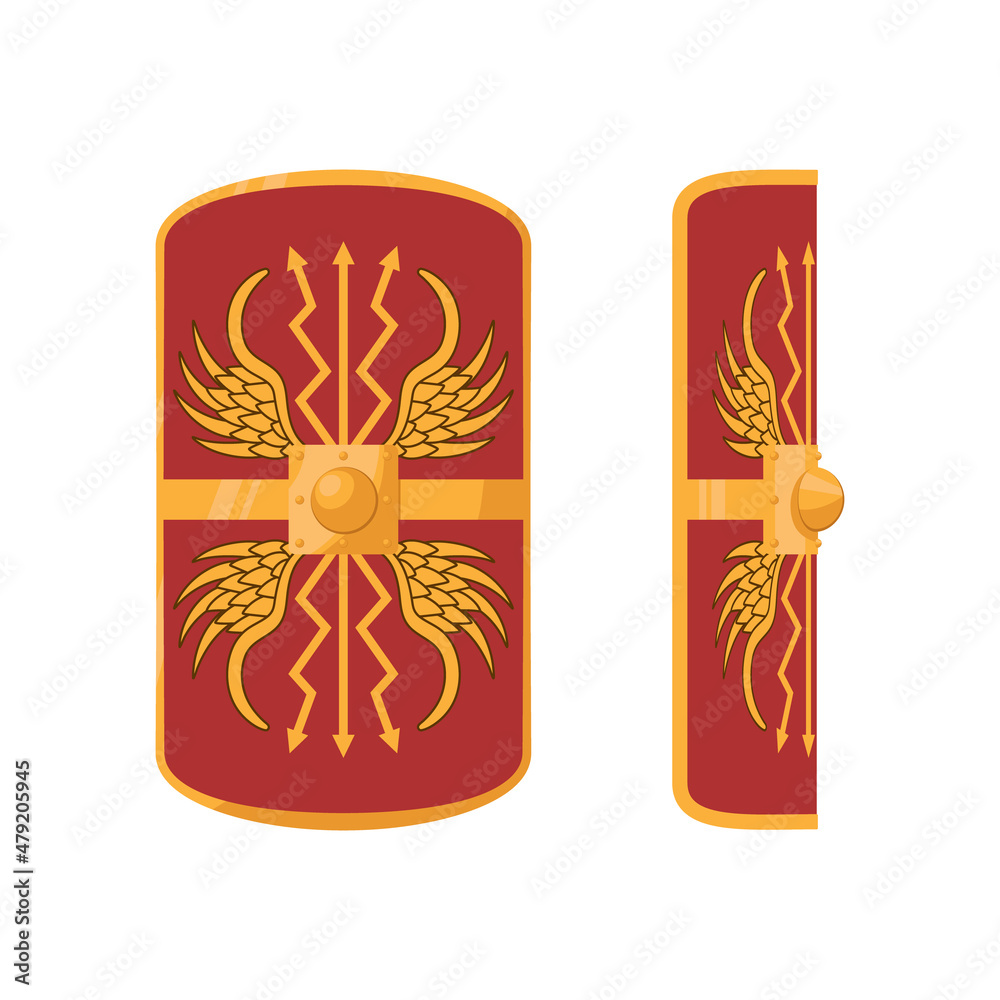 The shield of a Roman legionary. Color vector illustration, flat style ...