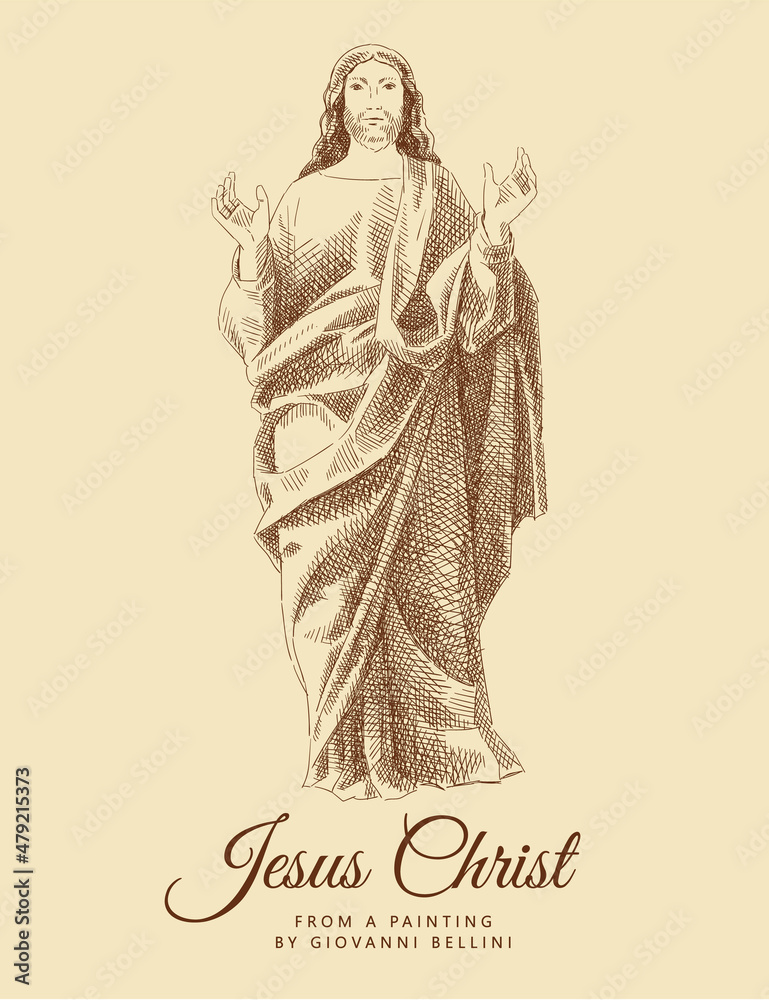 Sketch of Jesus Christ in full height, in long antique clothes, with ...