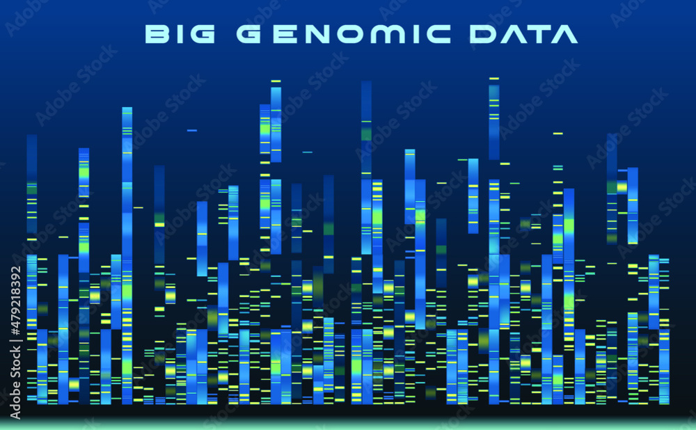 Big Genomic Data in Bioinformatics Cloud. Vector graphic template of ...