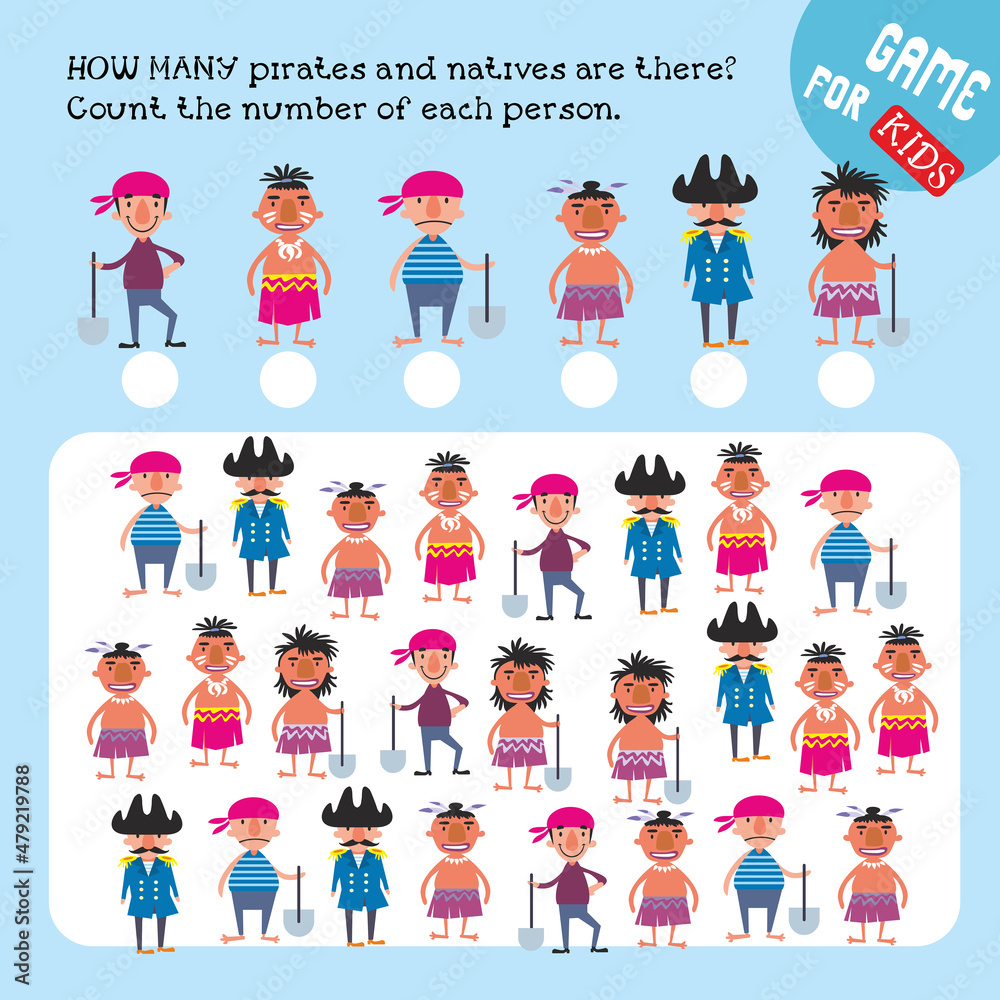 How many pirates and natives are there. Count the number of each person ...