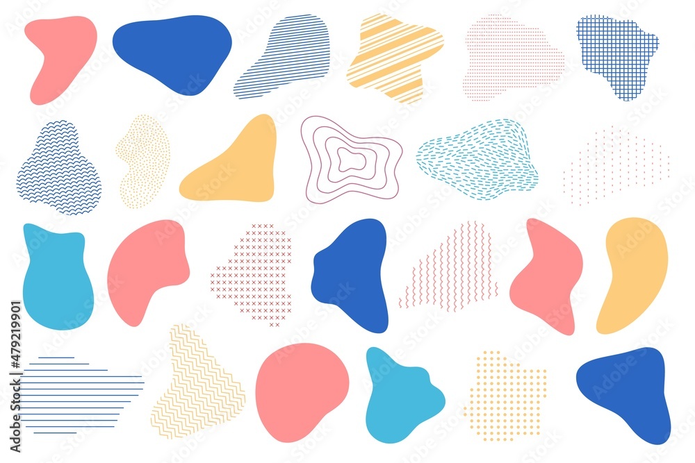 Abstract fluid shapes, graphic design elements with patterns. Modern ...