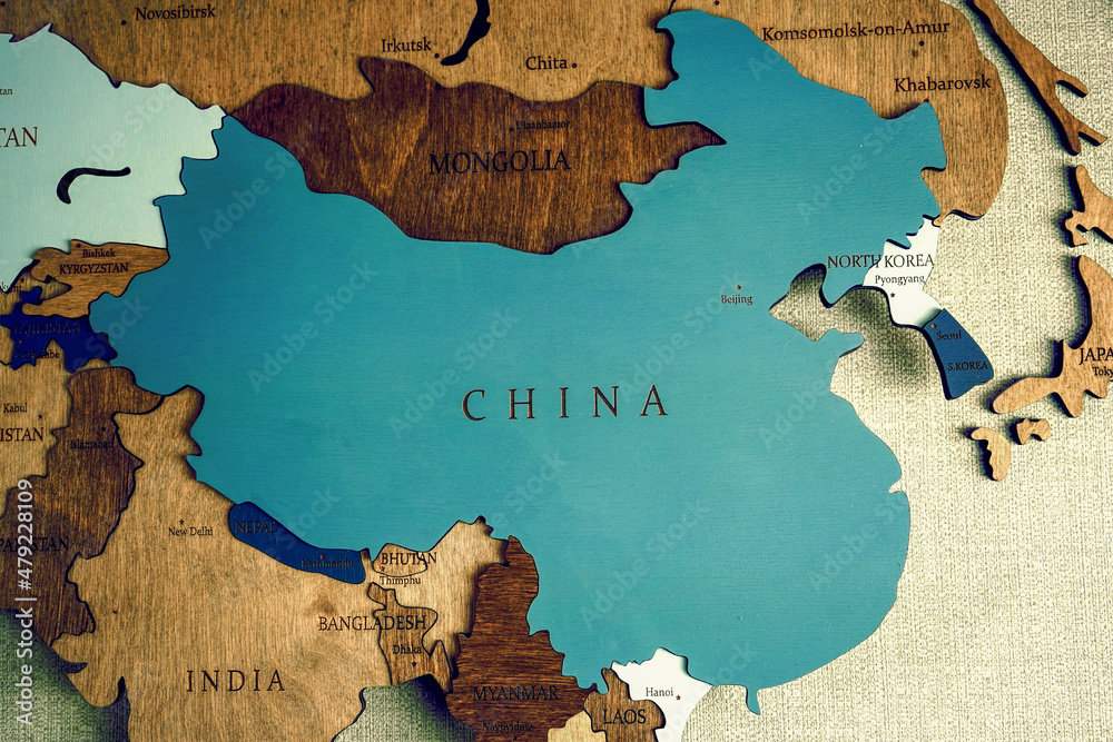 China country on political map. Carved wood Stock Photo | Adobe Stock