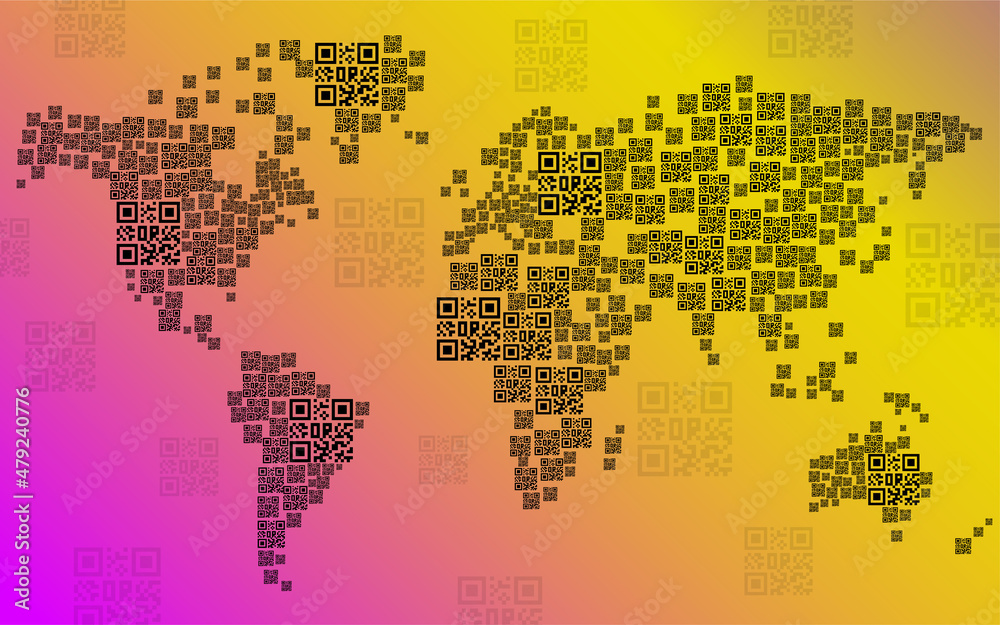 QR code World Map. Pandemic control, vaccination. Global identity ...