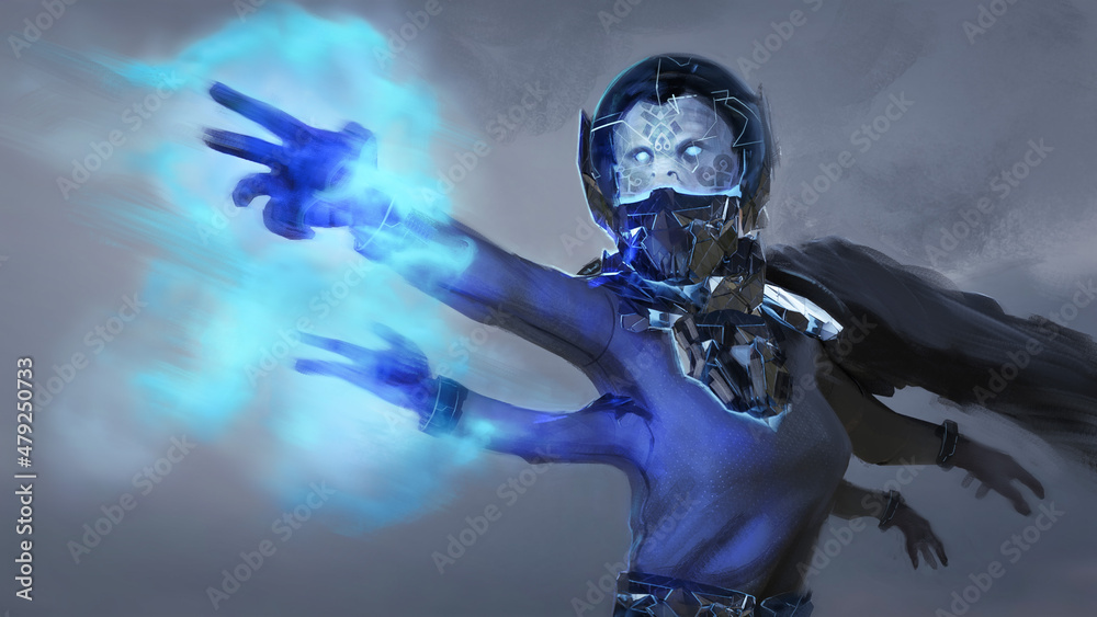 Digital 3d illustration of an alien mage casting a magic spell at an ...