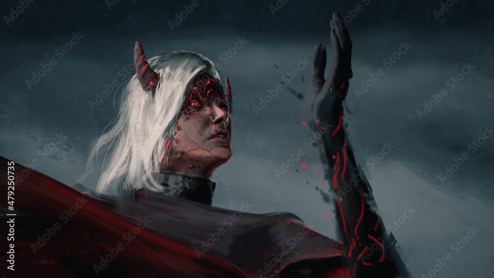 Digital 3d illustration of a succubus demon in a medium wide shot with ...