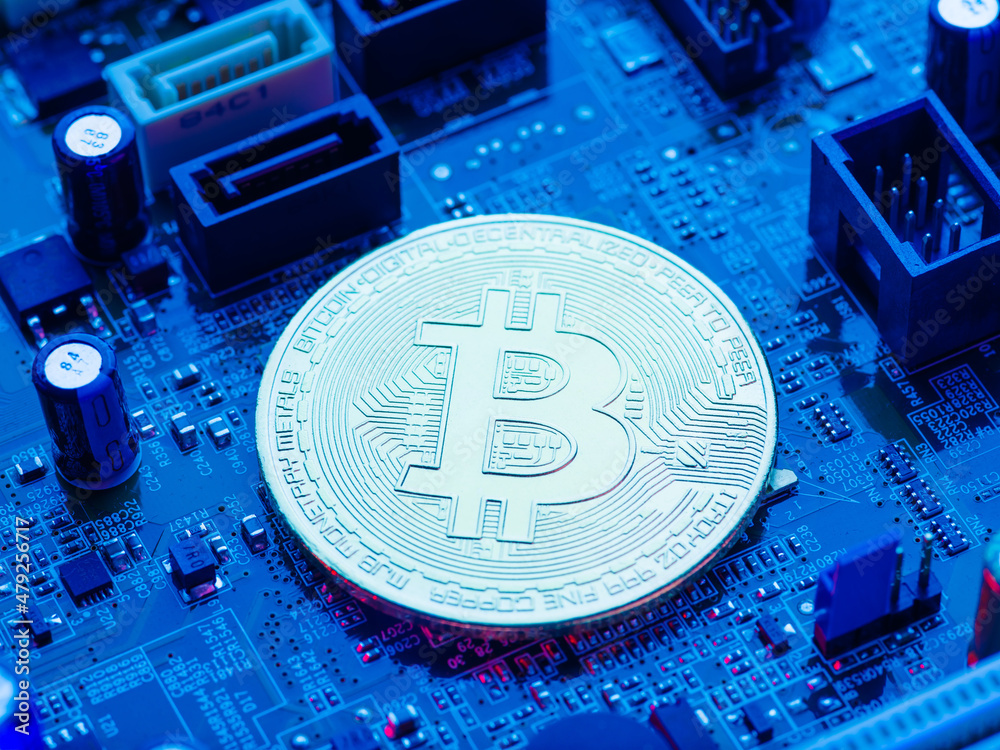 Macro photography. The motherboard of a personal computer that contains ...