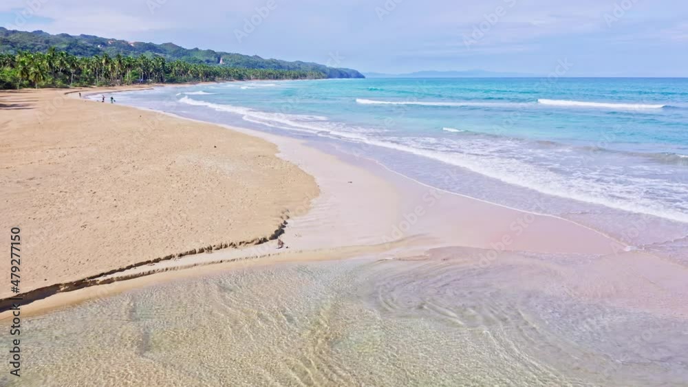 Estuary Mouth Meet The Waves In Shoreline Of Playa Coson Beach In ...