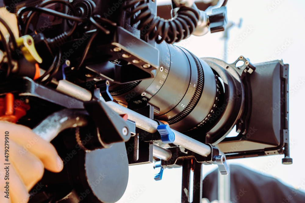 Camera on Film Set, Behind the scenes background, film crew production ...