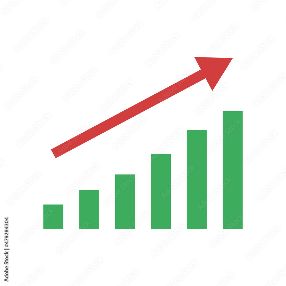 Red arrow and bar graph icon. Vector. Stock Vector | Adobe Stock