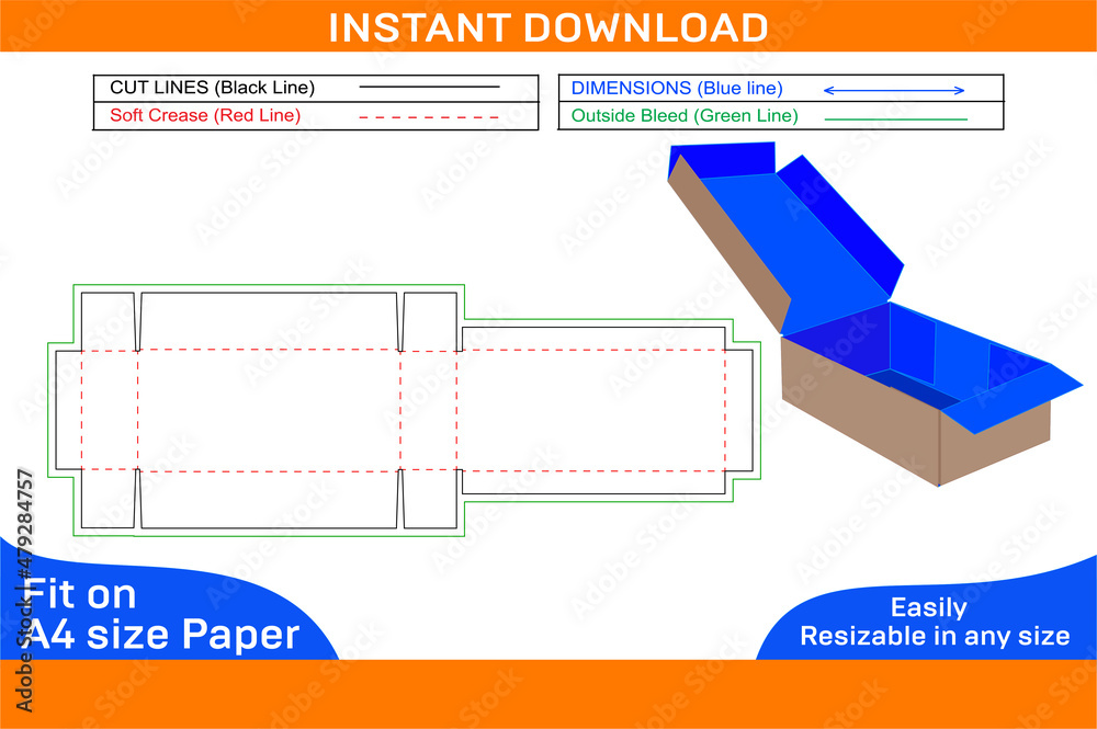 Corrugated cardboard packaging box dieline template and 3D vector file ...