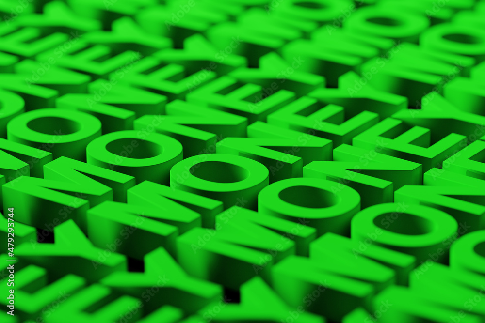 Green Money 3D Text Close Up Bokeh Digital Render. Abstract Wallpaper ...