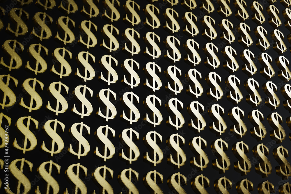 Gold Dollar Sign Repeated In Textured Wallpaper Pattern. On Black ...