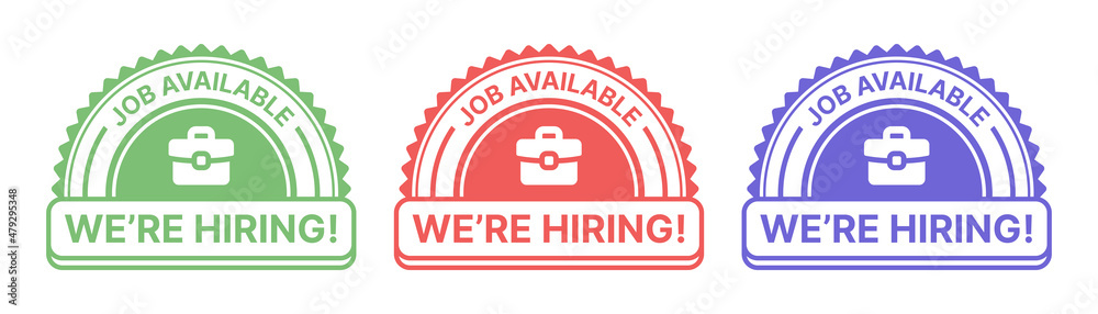 We're hiring sticker stamp vector set. Job available sign vector de ...