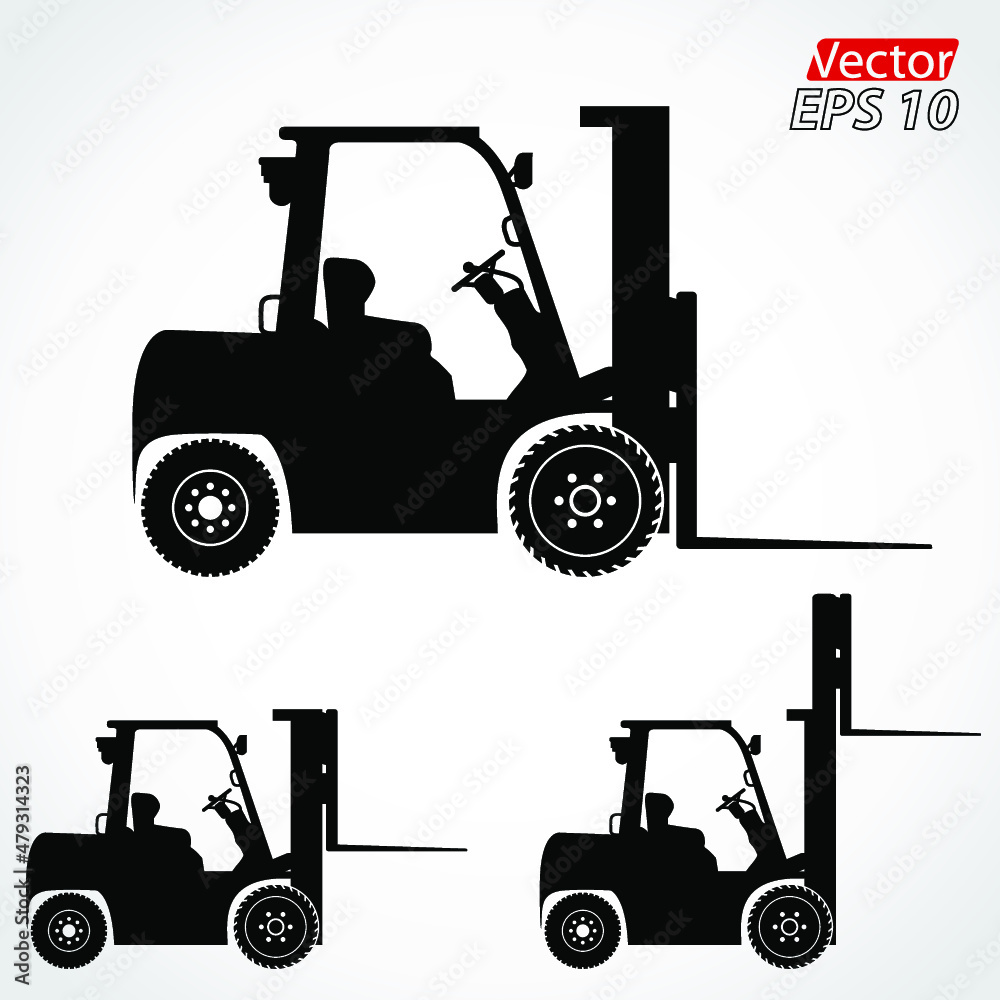fork lift silhouette symbol set Stock Vector | Adobe Stock