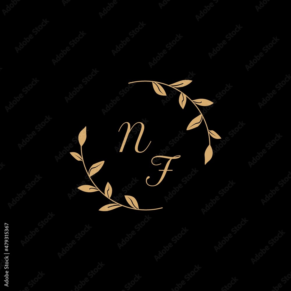 NF elegant and luxury wedding initial logo design with gold floral ...