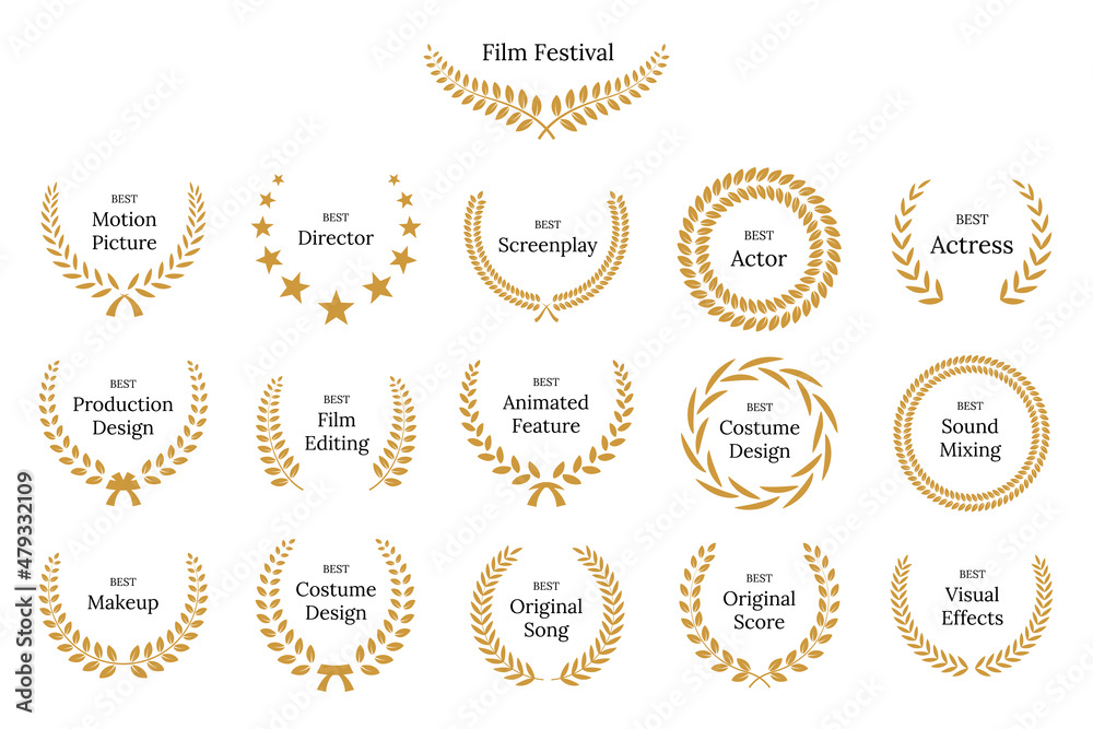 Gold laurel wreath with black Film Awards design elements. Premium ...