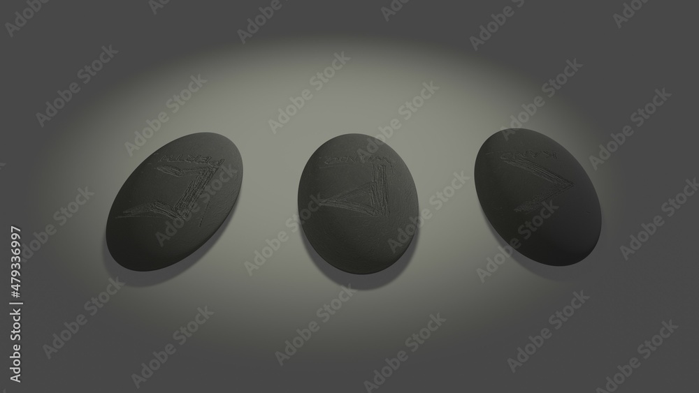 Three scandinavian oval runes made of stone devination, placed over ...