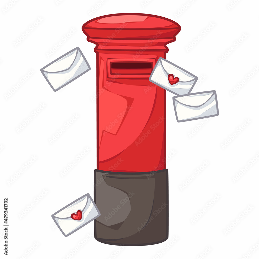 Cute cartoon illustration of a red postbox with letter cartoon, Cartoon ...