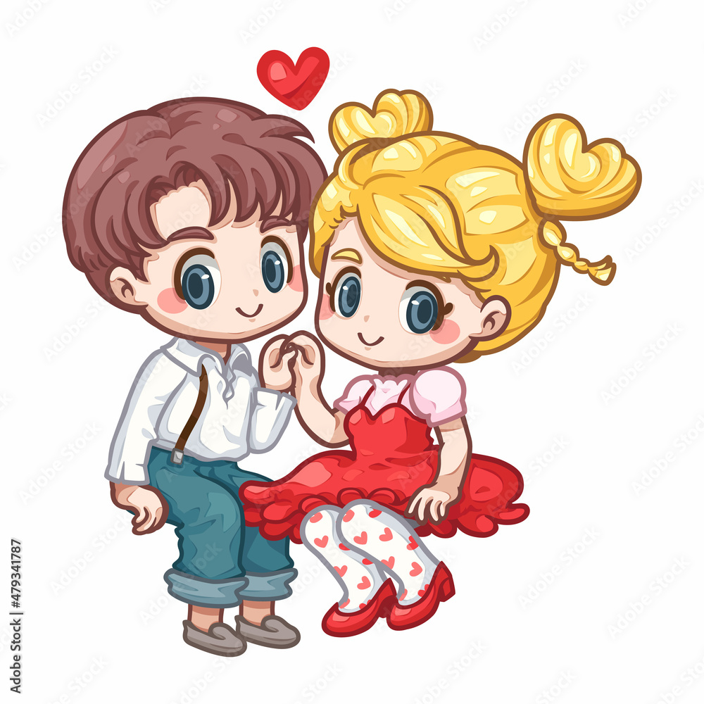 Cute cartoon illustration of a couple sitting holding hands, Cartoon ...