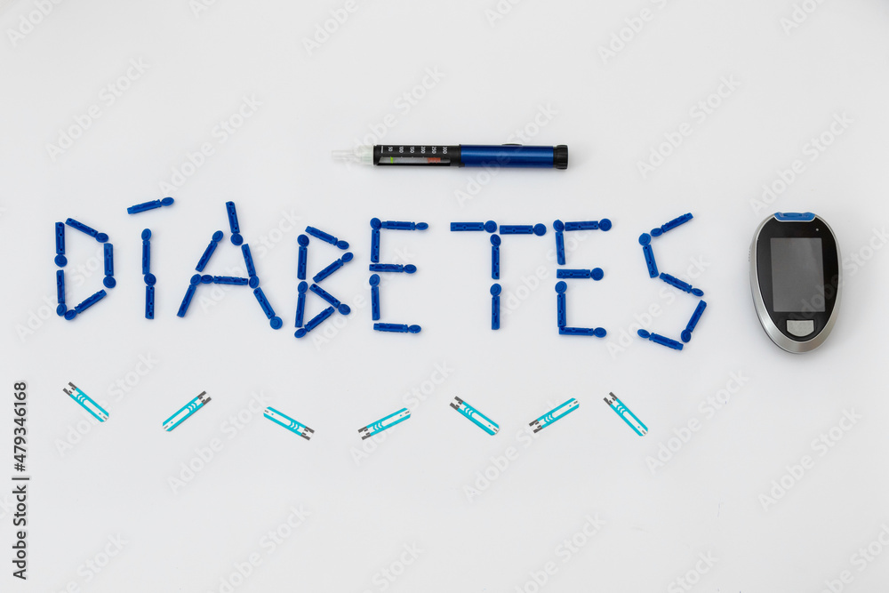 Diabetes lettering. Syringe pen for diabetic human insulin self ...