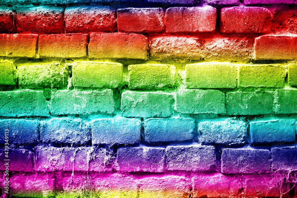 Abstract rainbow colors brick wall background view Stock Photo | Adobe Stock