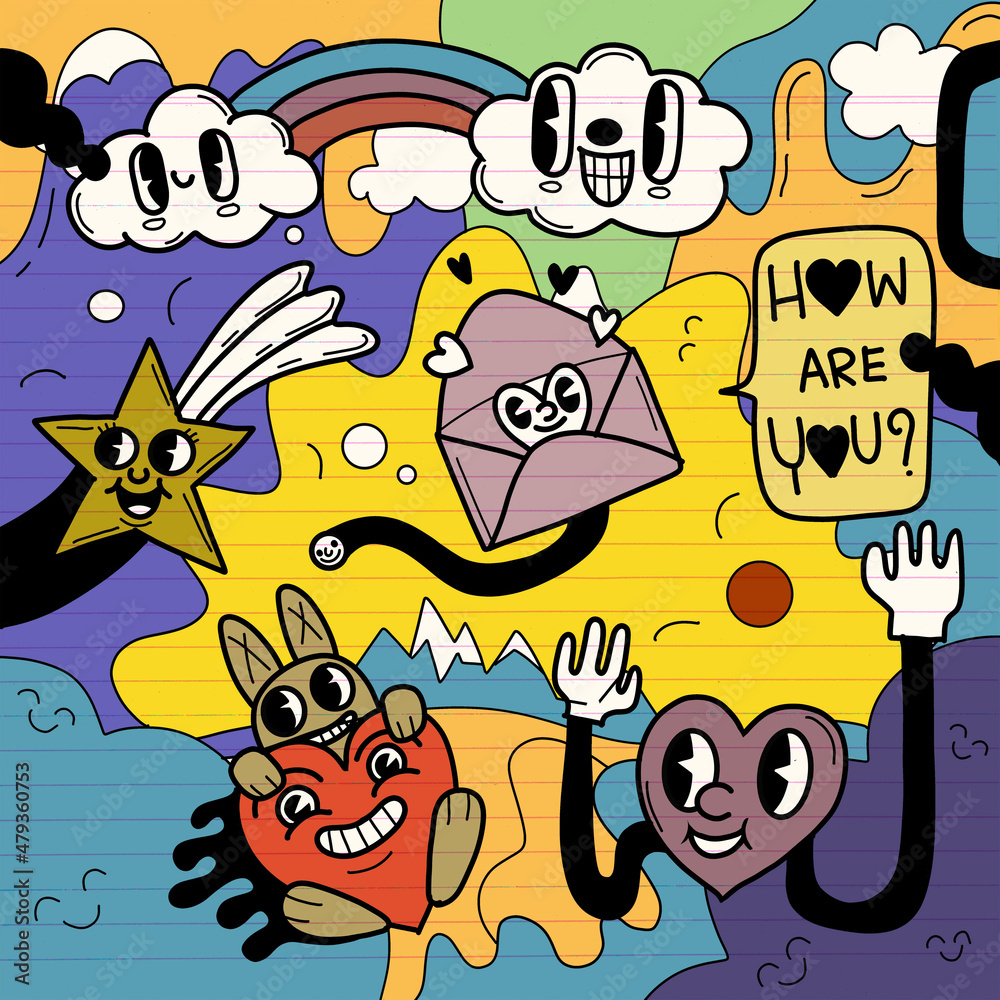 Hand drawn Abstract funny cute Comic characters.illustration for poster ...