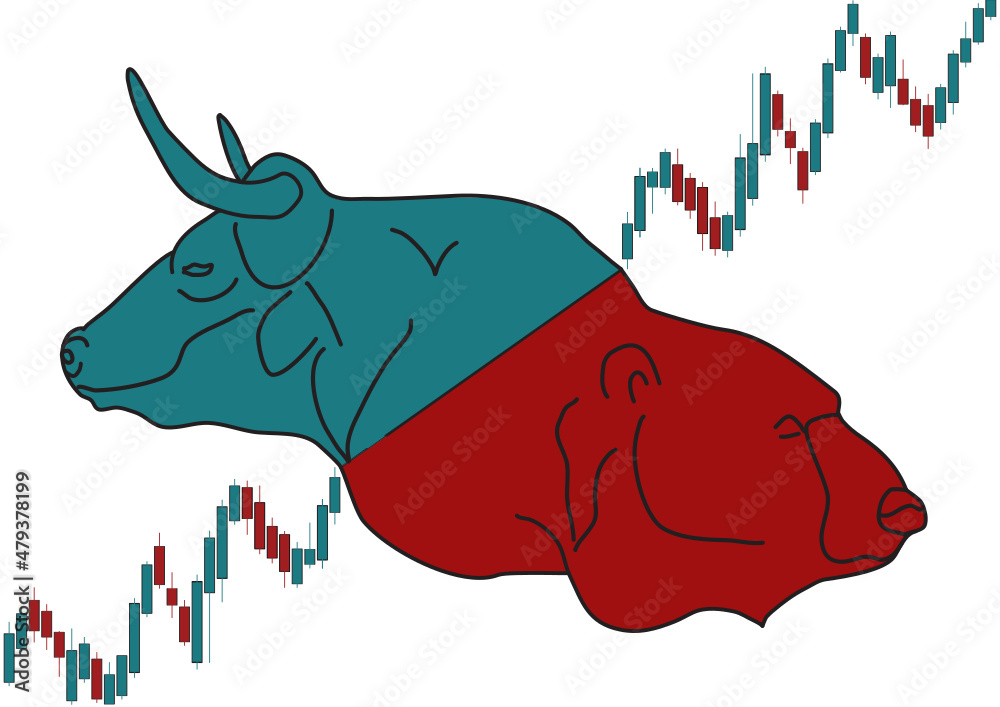 Vector Design of a Bull and Bear on the Stock Market with candlestick ...