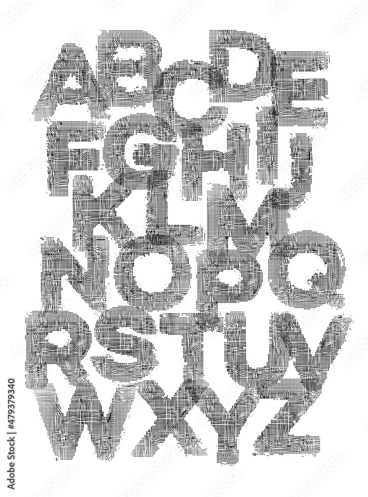 Black and white letters of English alphabet with a textile texture ...