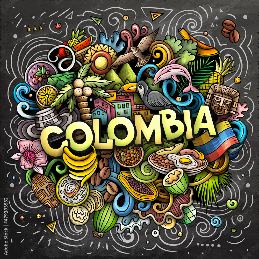 Colombia hand drawn cartoon doodle illustration. Funny Colombian design ...