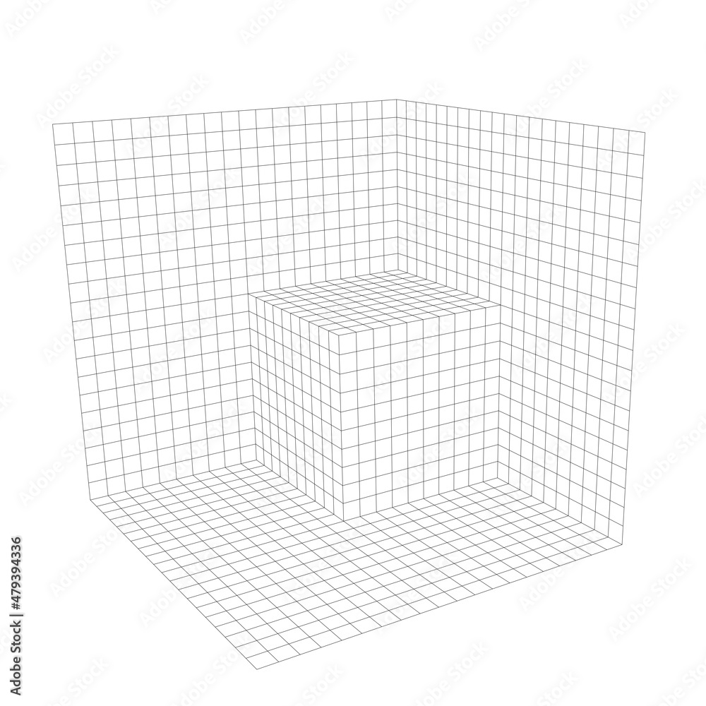 interior room grid with a 3d cube in the corner. perspective view ...