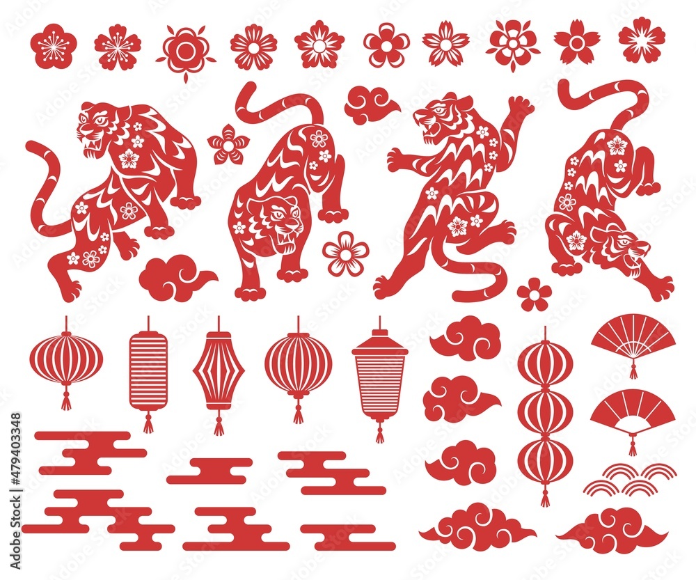 Chinese traditional ornaments. Oriental decorative traditional elements ...