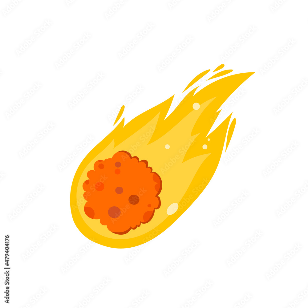 Flying vector cartoon doodle sketch flame hot asteroid stone with a ...