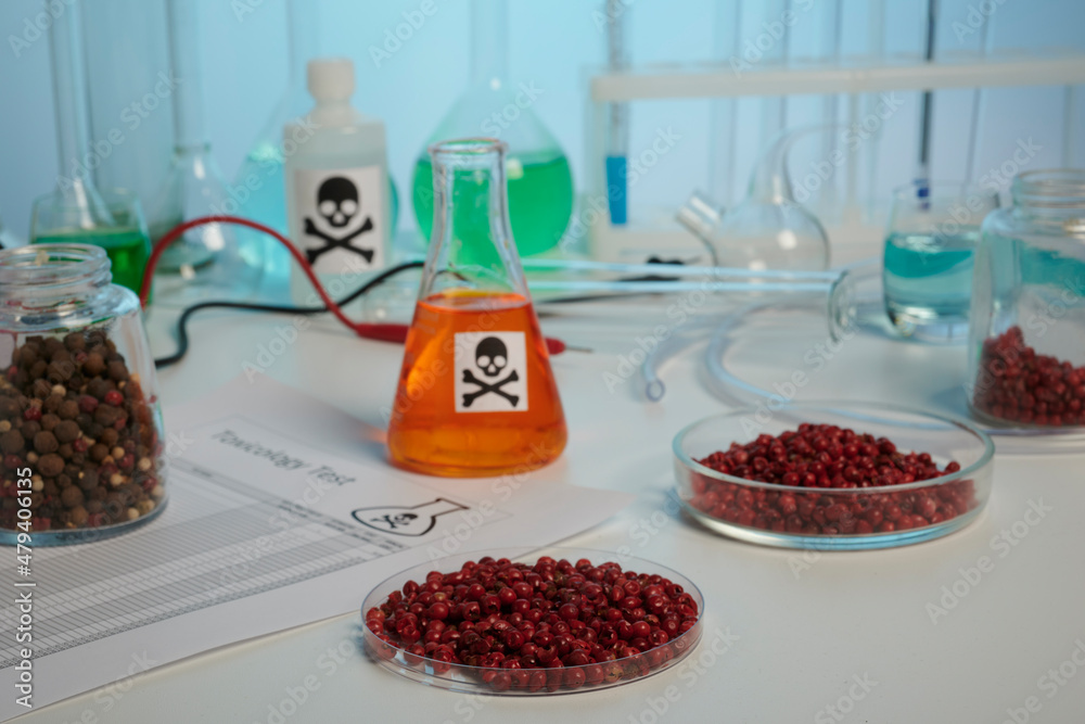 Foto de Red peppercorns control in toxic test lab. Photo of red ...