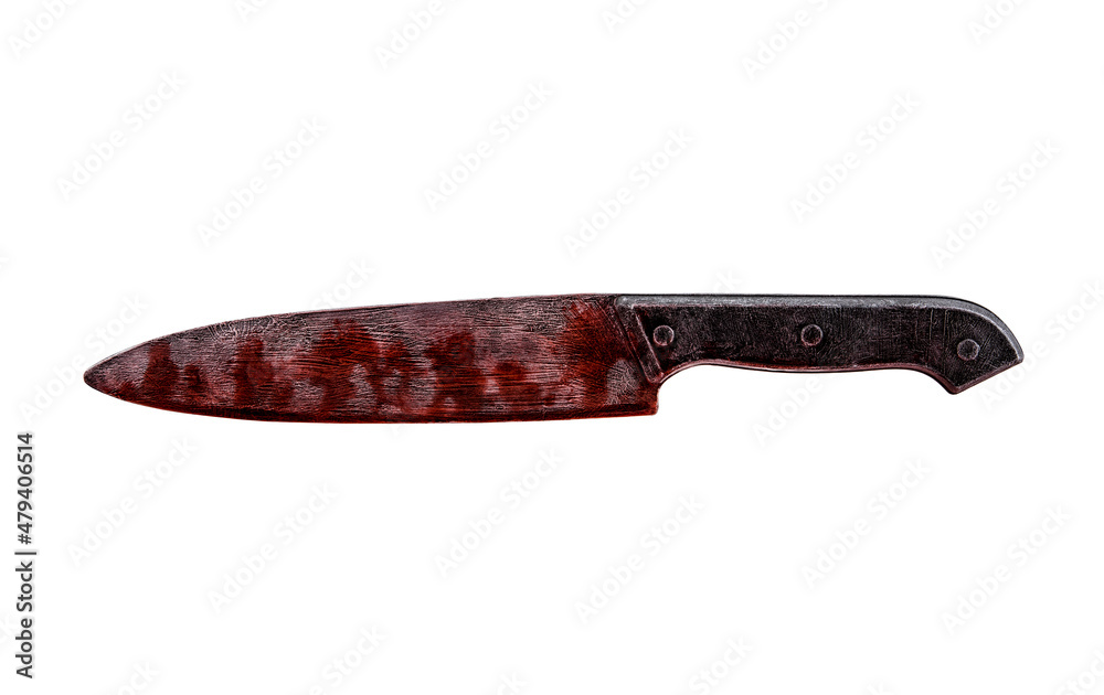 Knife blade in red blood isolated on white background with clipping ...
