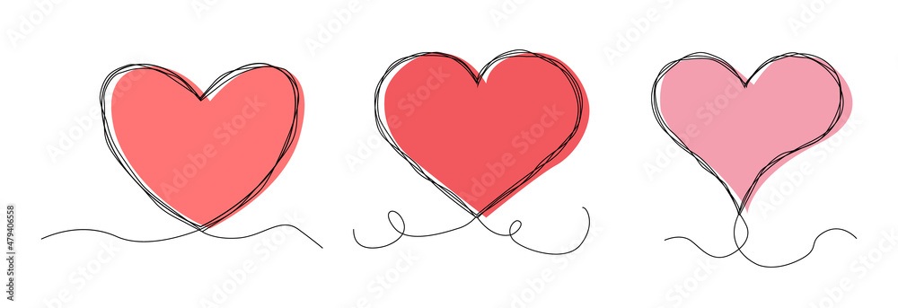 Simple heart one line.Hand drawn heart shape.Simple line heart icon ...