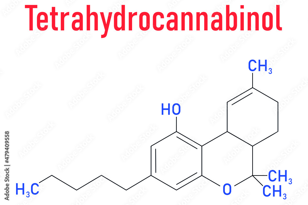 THC, delta-9-tetrahydrocannabinol, dronabinol, cannabis drug molecule ...