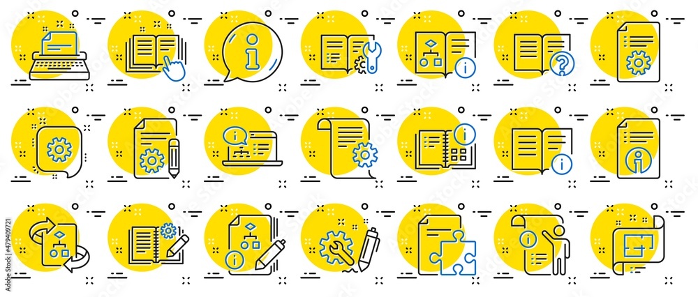 Technical document line icons. Set of Instruction, Plan and Manual ...