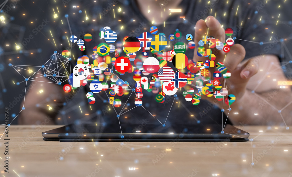 World map with all states and their flags,3d render. Stock Photo ...