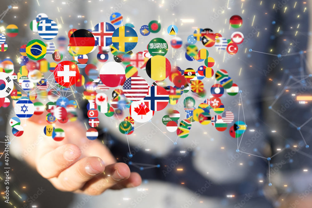 World map with all states and their flags,3d render. Stock Photo ...