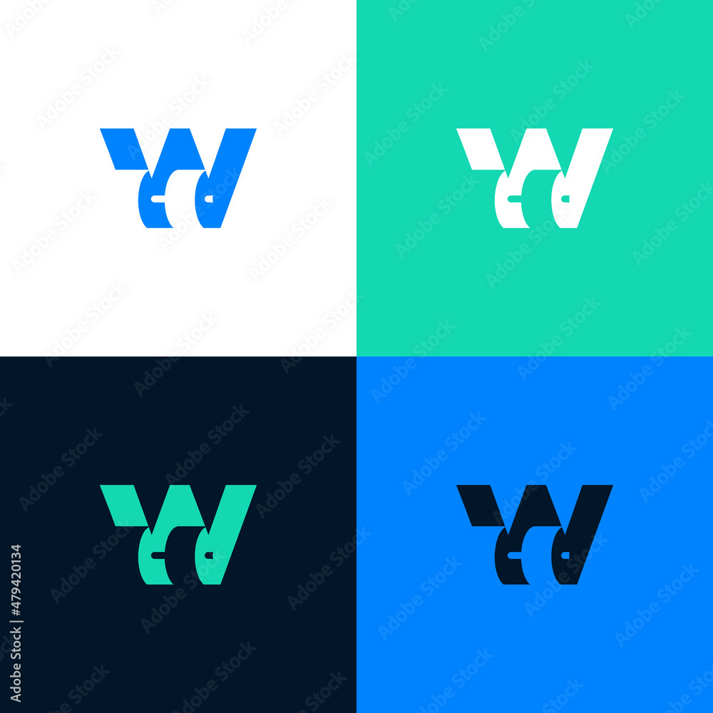 Letter W With Barbel In Negative Space Logo Design Inspiration Stock ...