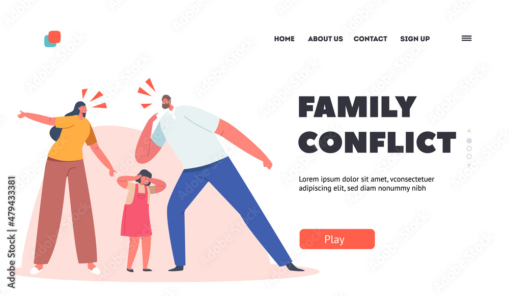 Family Conflict Landing Page Template. Angry Parents Figure Out ...
